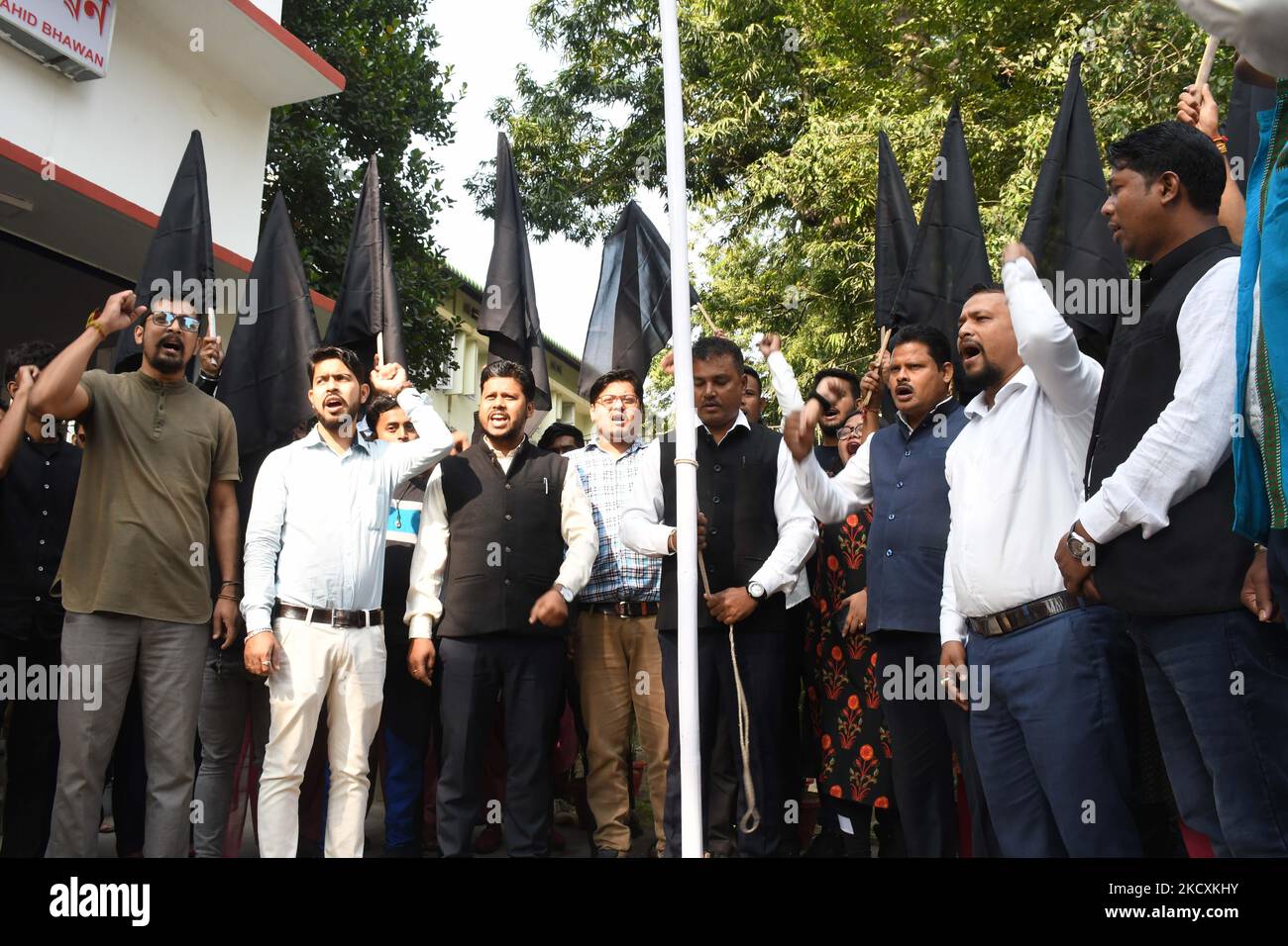 All Assam Students' Union (AASU) hoisted black flags during a protest ...