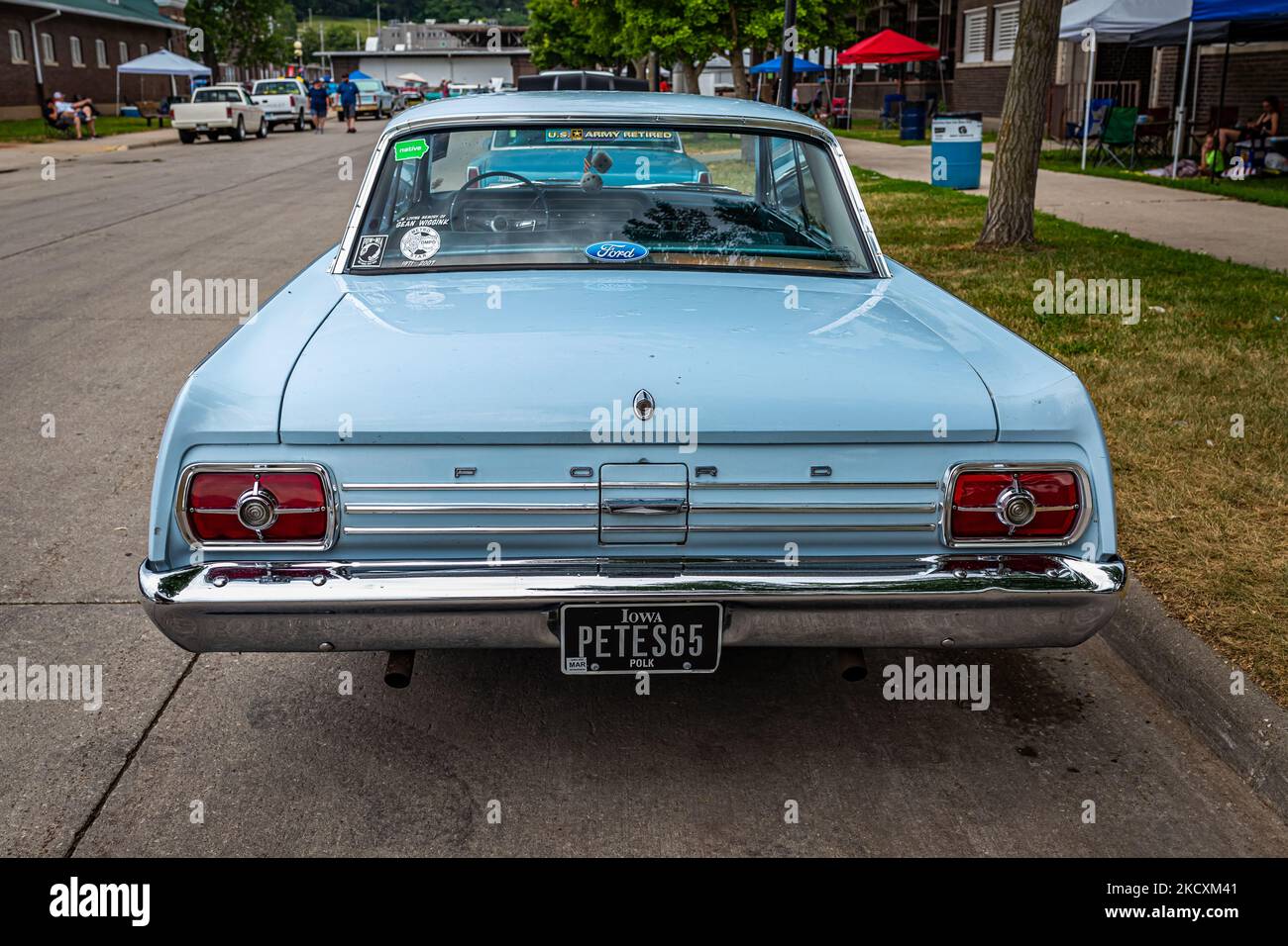 Des Moines, IA - July 01, 2022: High perspective rear view of a 1965 ...