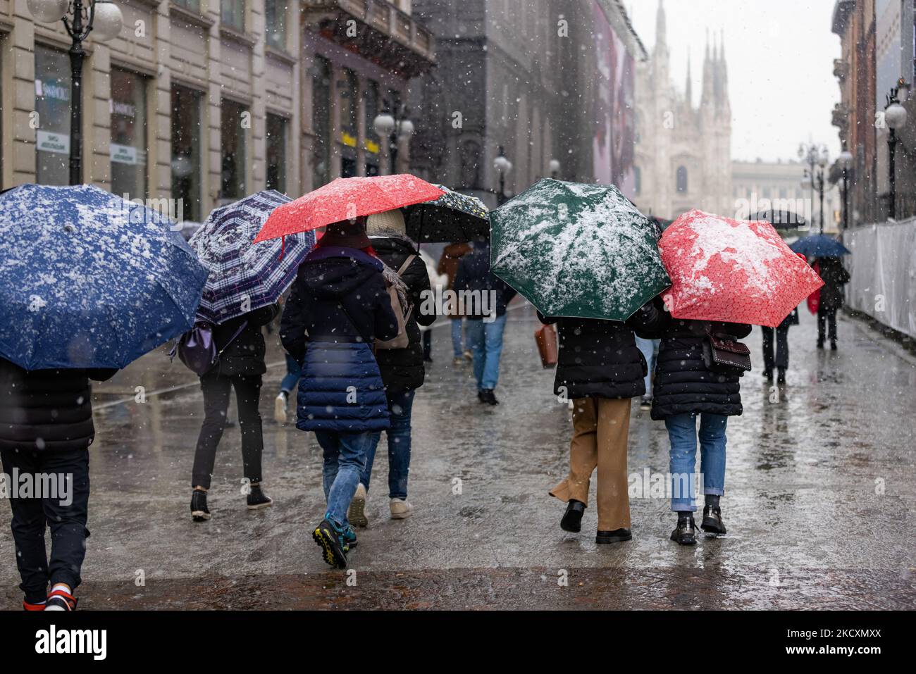 A general view of the city centre covered with snow during the first ...