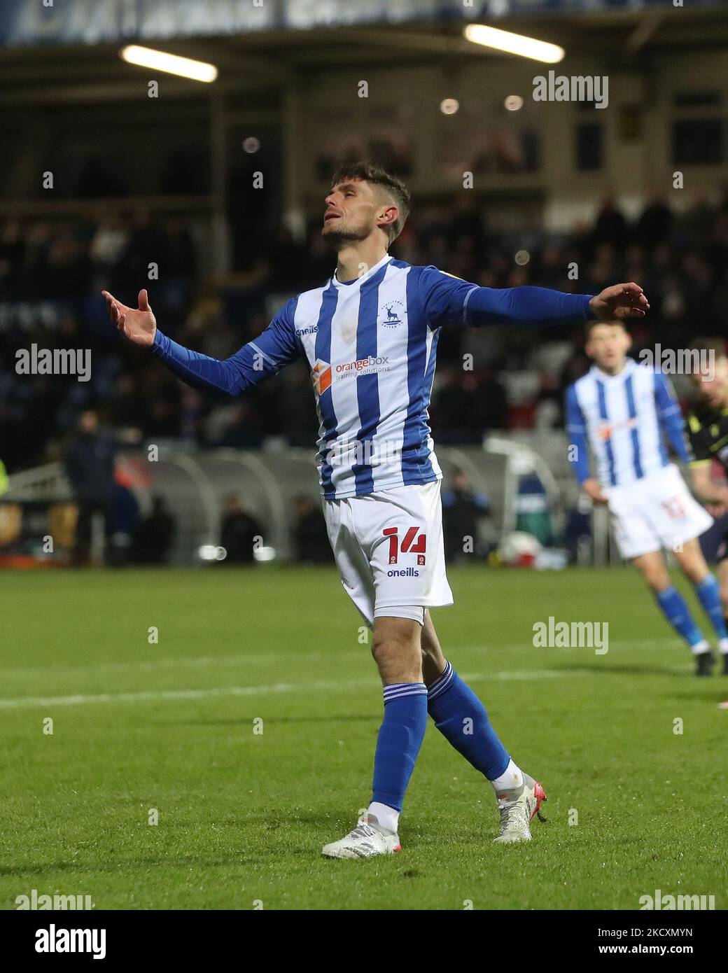 Gavan Holohan of Hartlepool United reacts after going close to scoring ...
