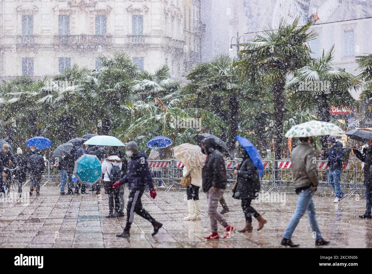 A general view of the city centre covered with snow during the first ...