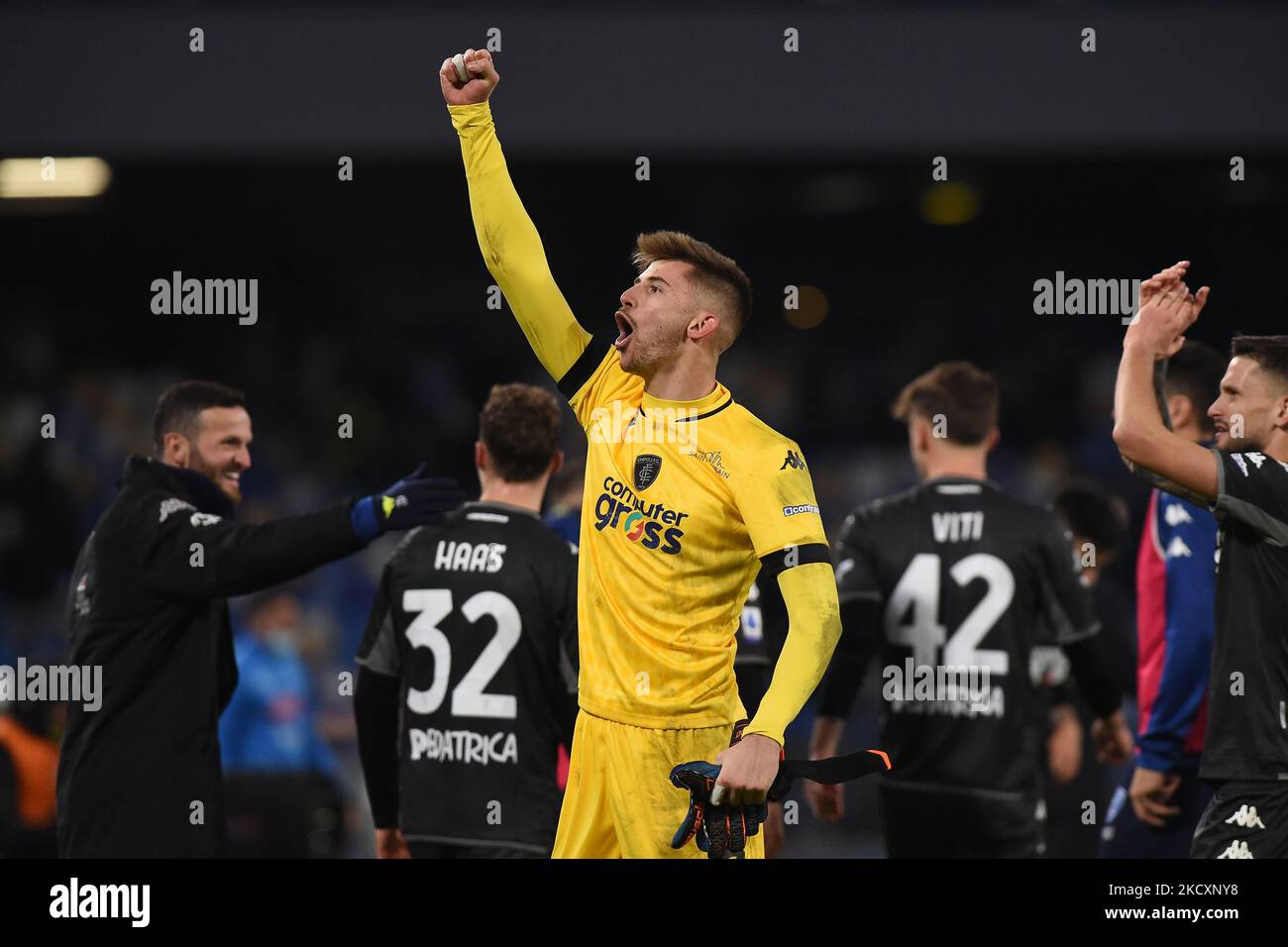 Guglielmo Vicario celebrates at the end of the Serie A match between ...