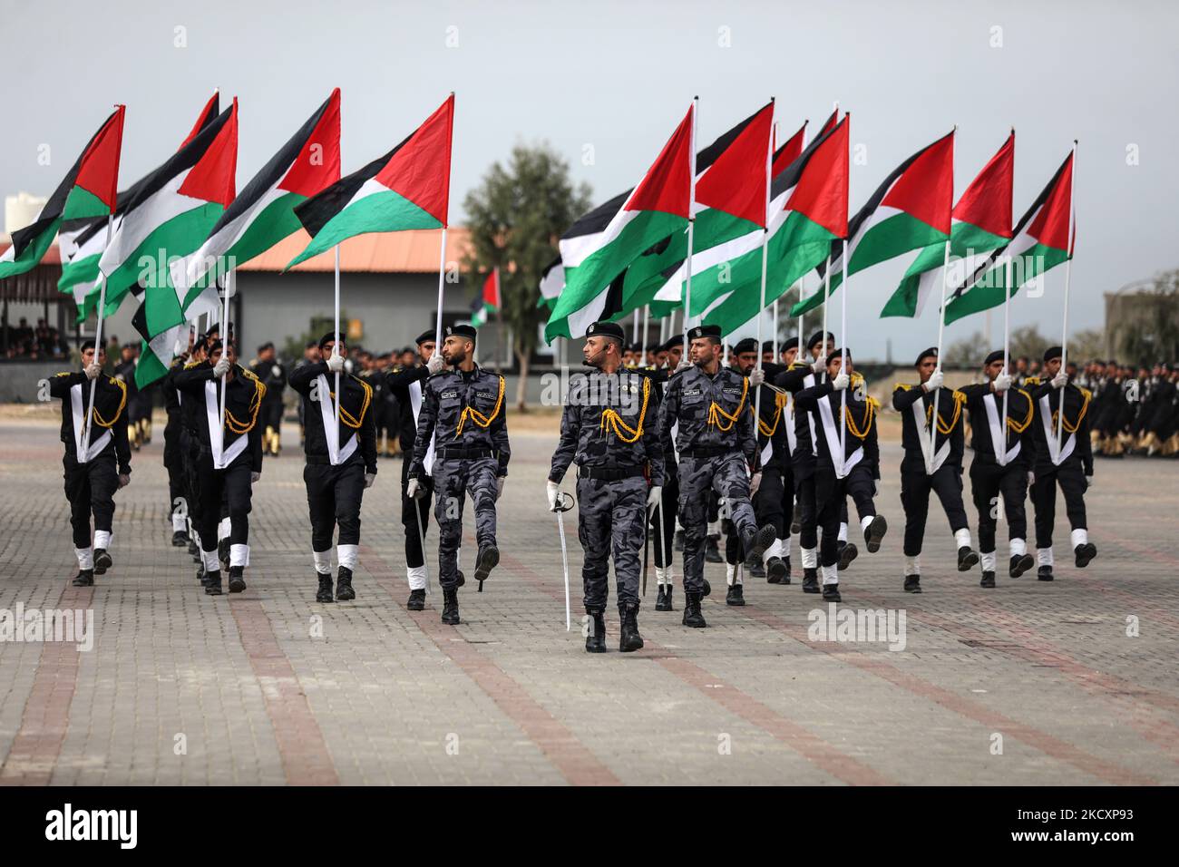 Members of the Palestinian security forces loyal to Hamas during a ...