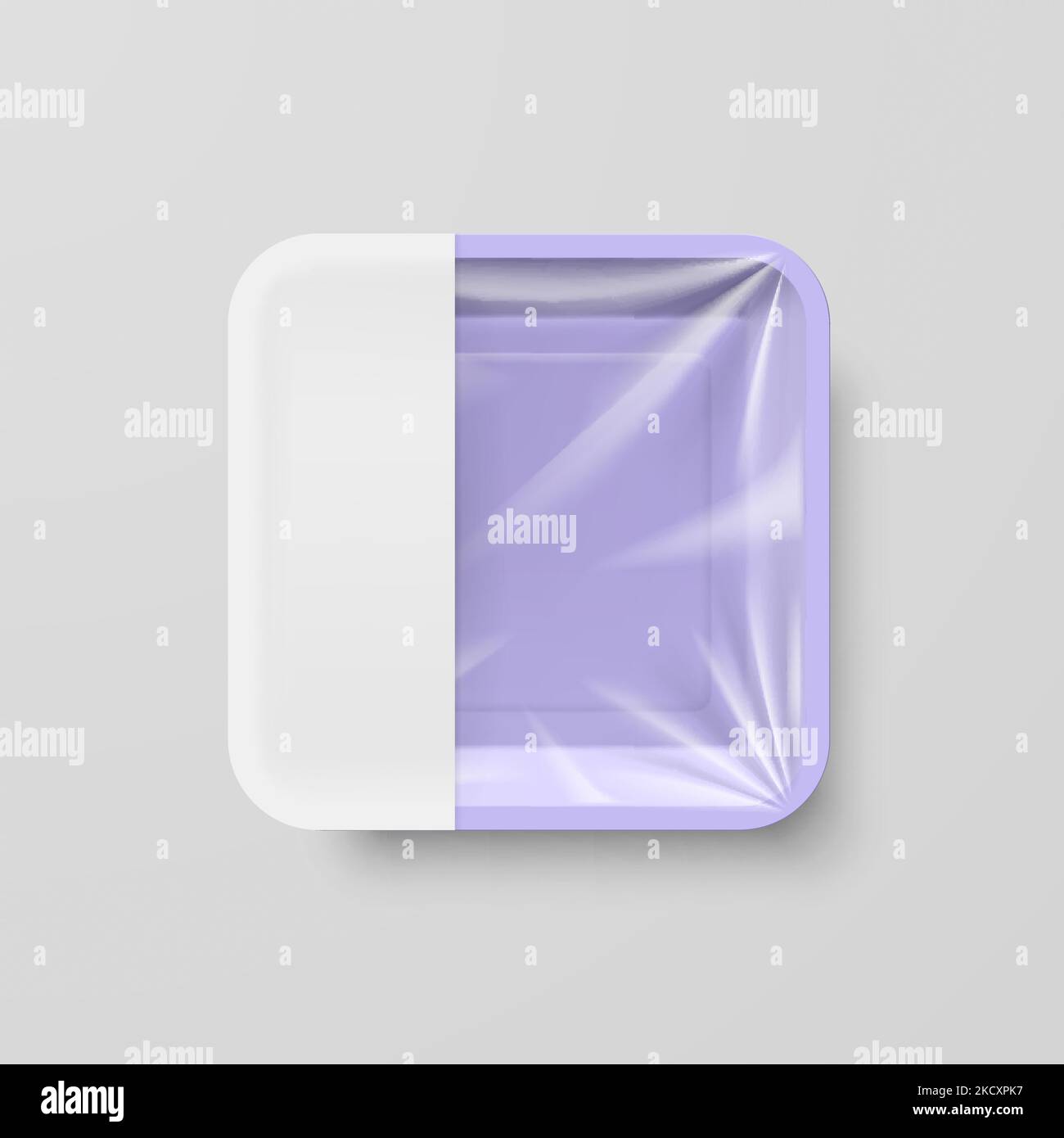 Empty Purple Plastic Food Square Container with White label Stock ...