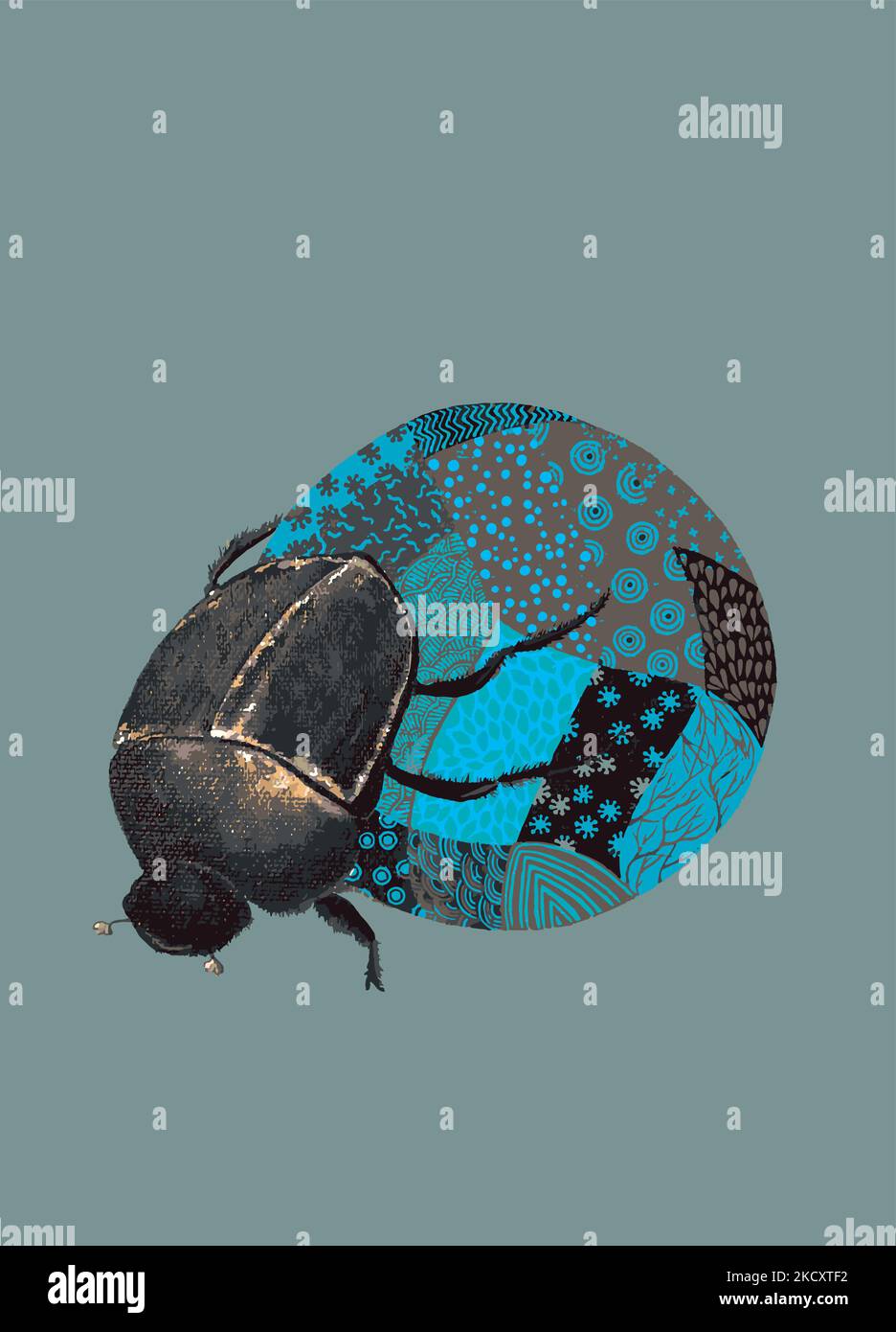 illustration: dung beetle rolling a patterned dung Stock Vector Image ...