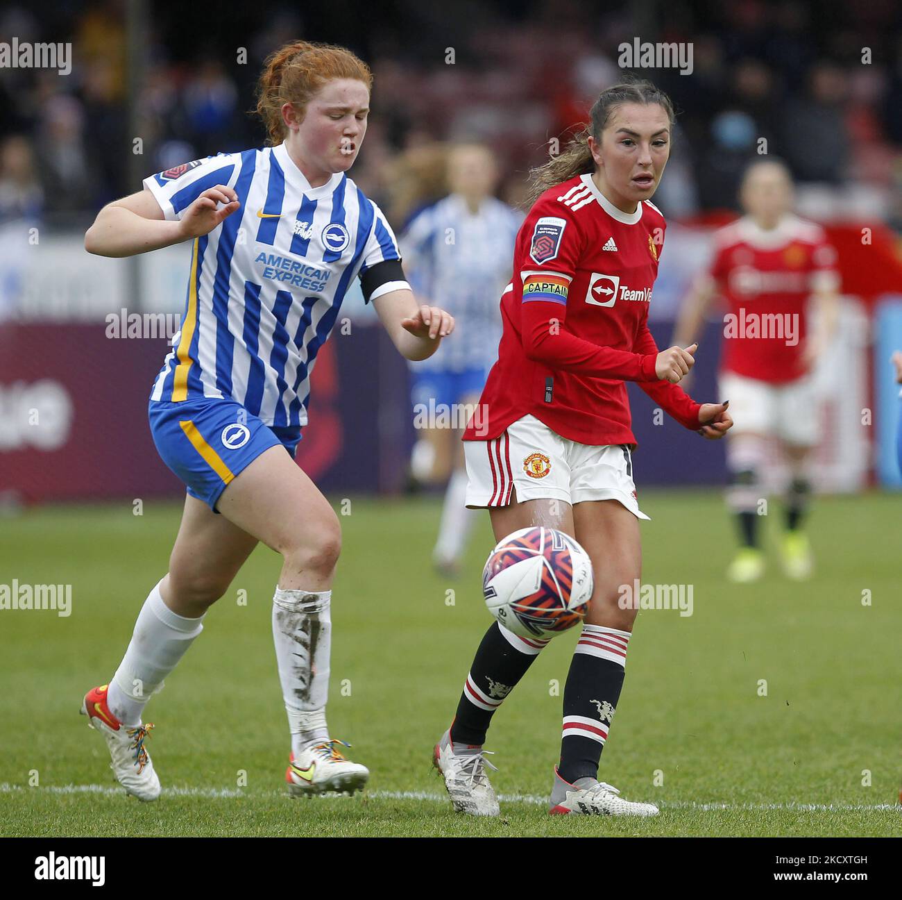 L-R Danielle Bowman of Brighton and Hove Albion and Katie Zelem of ...