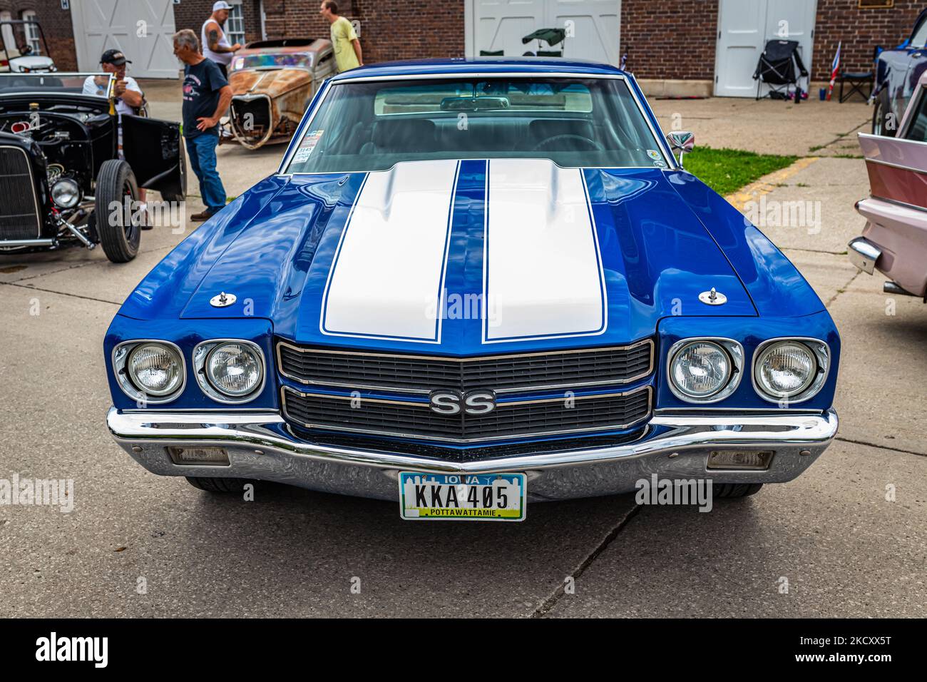 Des Moines, IA - July 01, 2022: High perspective front view of a 1970 ...