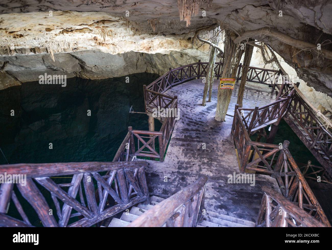Staircase inside the Cenote Canunchen in Homun. On Friday, December 03 ...