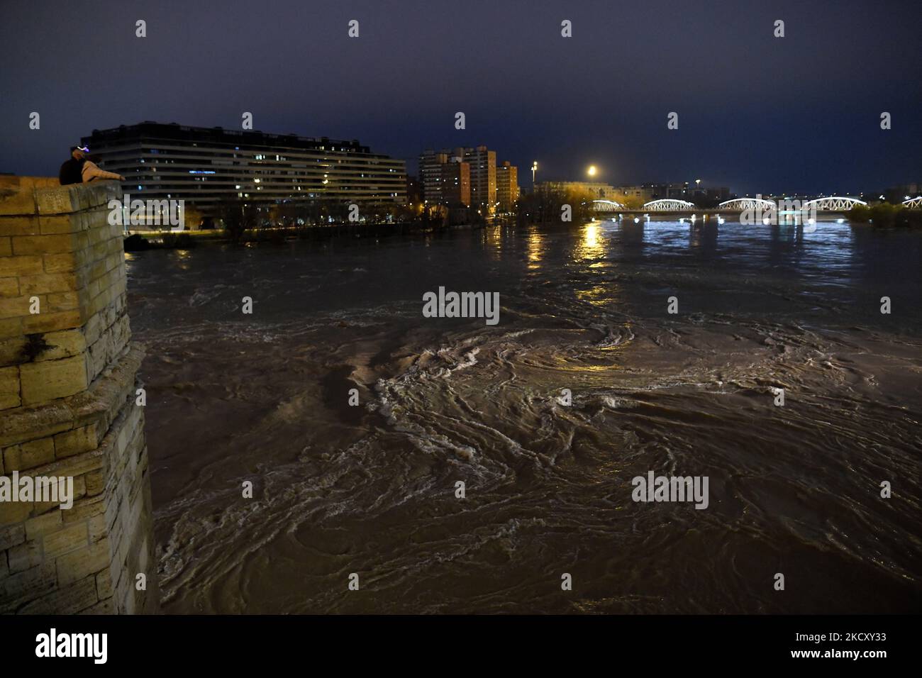 Flooding threatens Zaragoza in the aftermath of Storm Barra in spain on ...