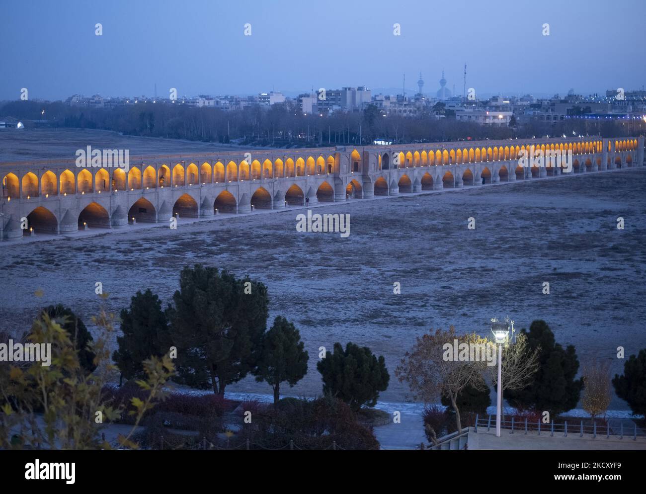 A view of the dried-up Zayandeh Rud River and the historical Si-o-se ...