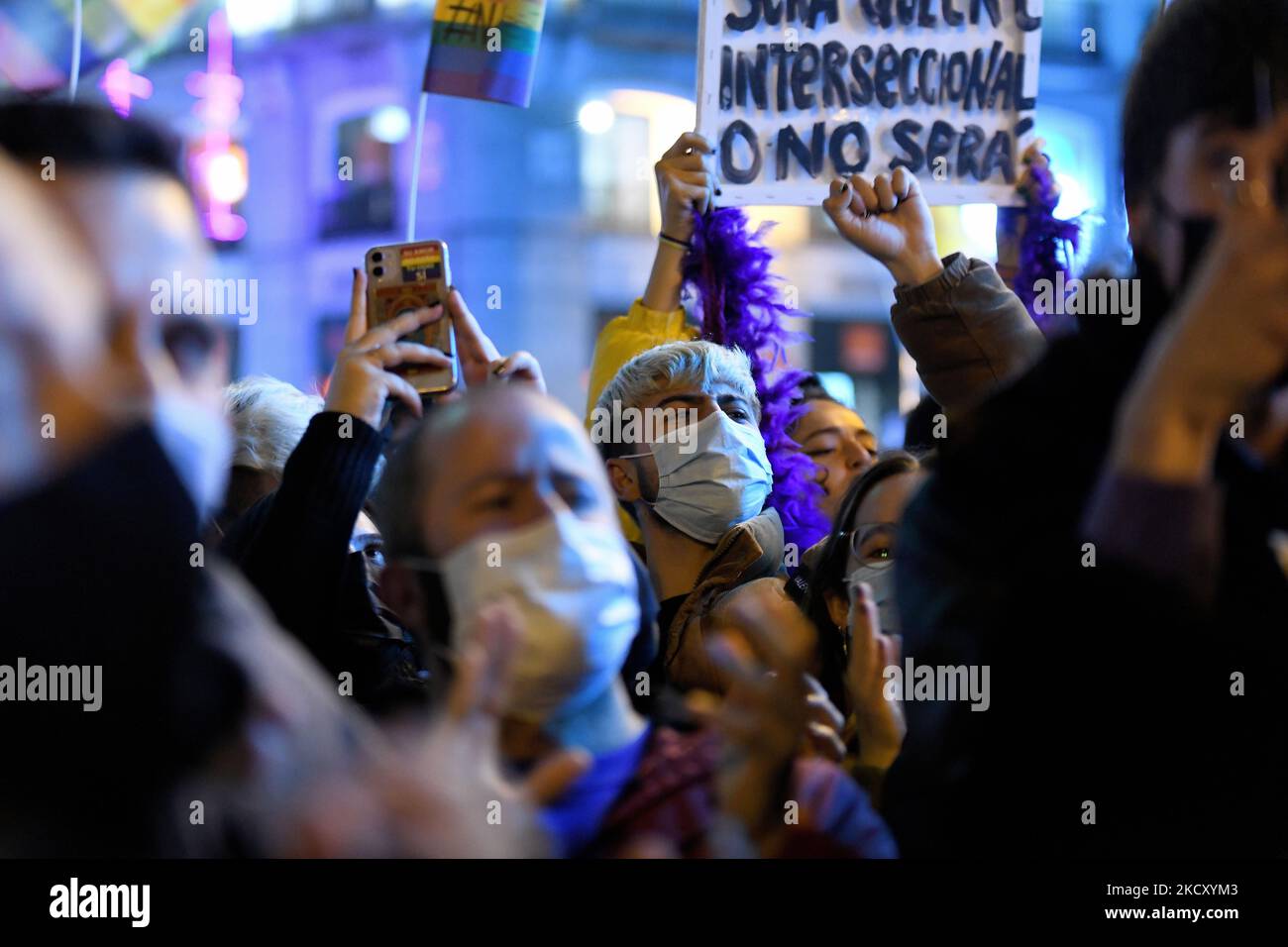 Protesters in Madrid march for LGBTQ rights on 15th December, 2021 ...