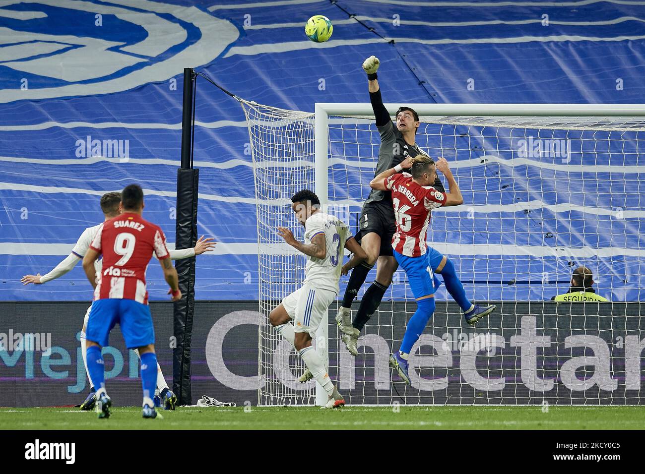 Thibaut Courtois of Real Madrid makes a save during the La Liga ...