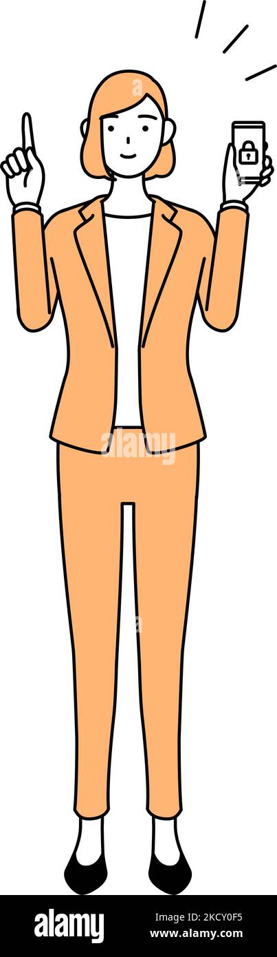 Simple line drawing illustration of a businesswoman in a suit taking ...