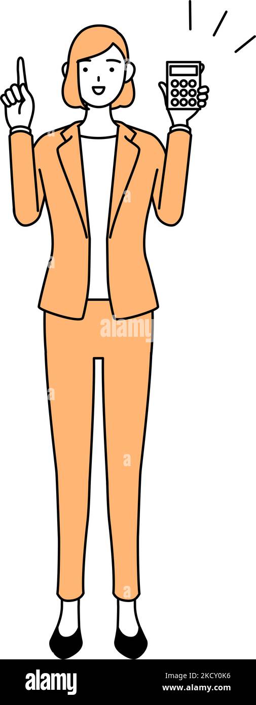 Simple line drawing illustration of a businesswoman in a suit holding a ...