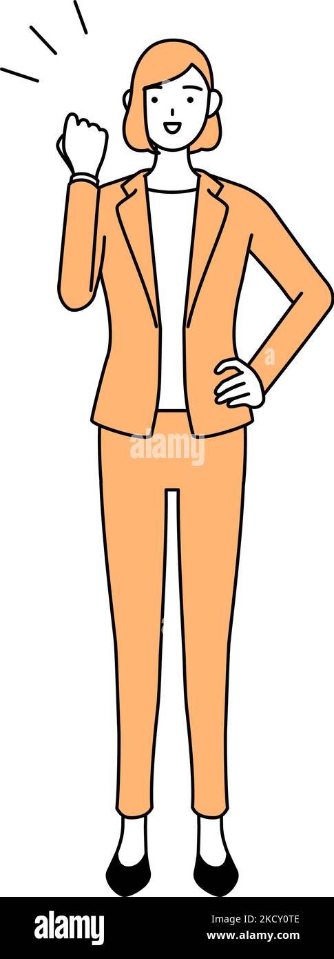 Simple line drawing illustration of a businesswoman in a suit posing ...