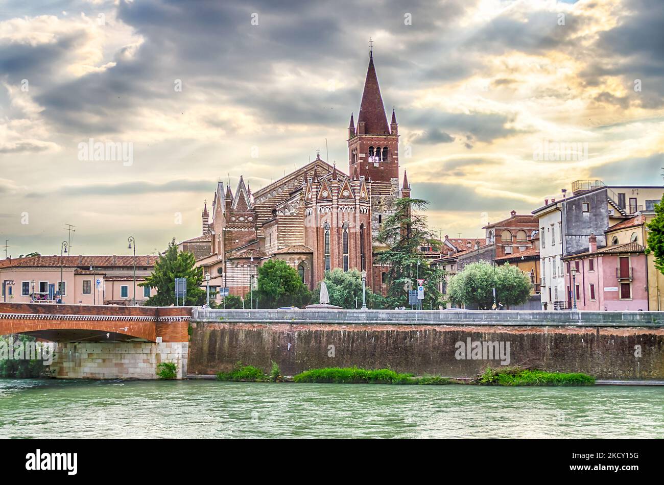San Fermo Maggiore Church, view by the Adige River, Verona, Italy Stock ...