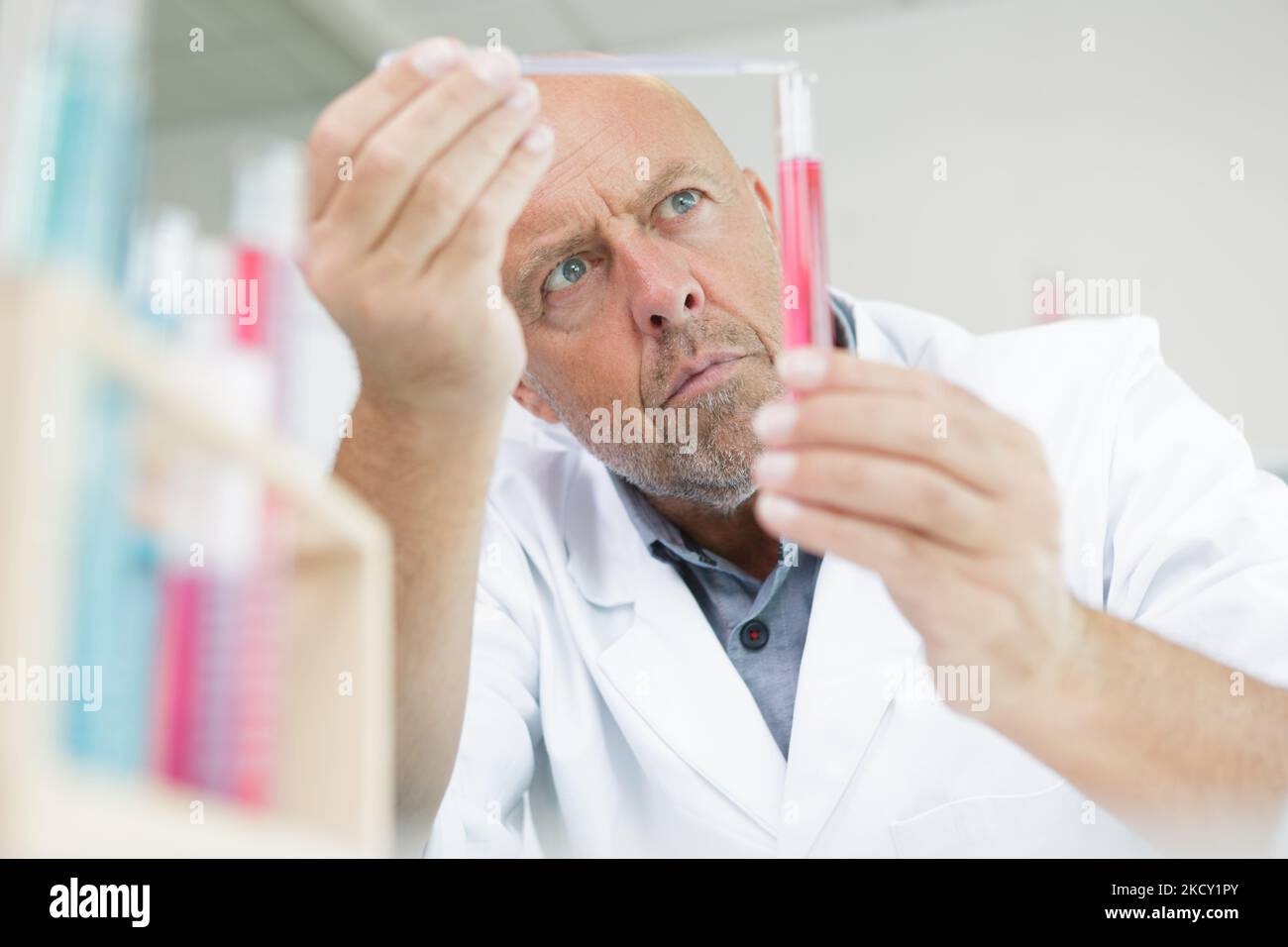 portrait of a handsome mature male lab technician concentrated Stock ...