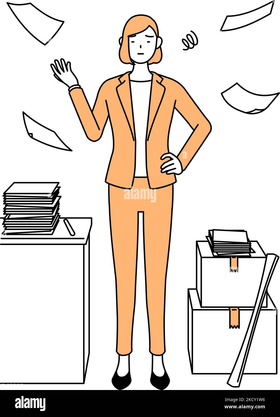 Simple line drawing illustration of a businesswoman in a suit who is ...