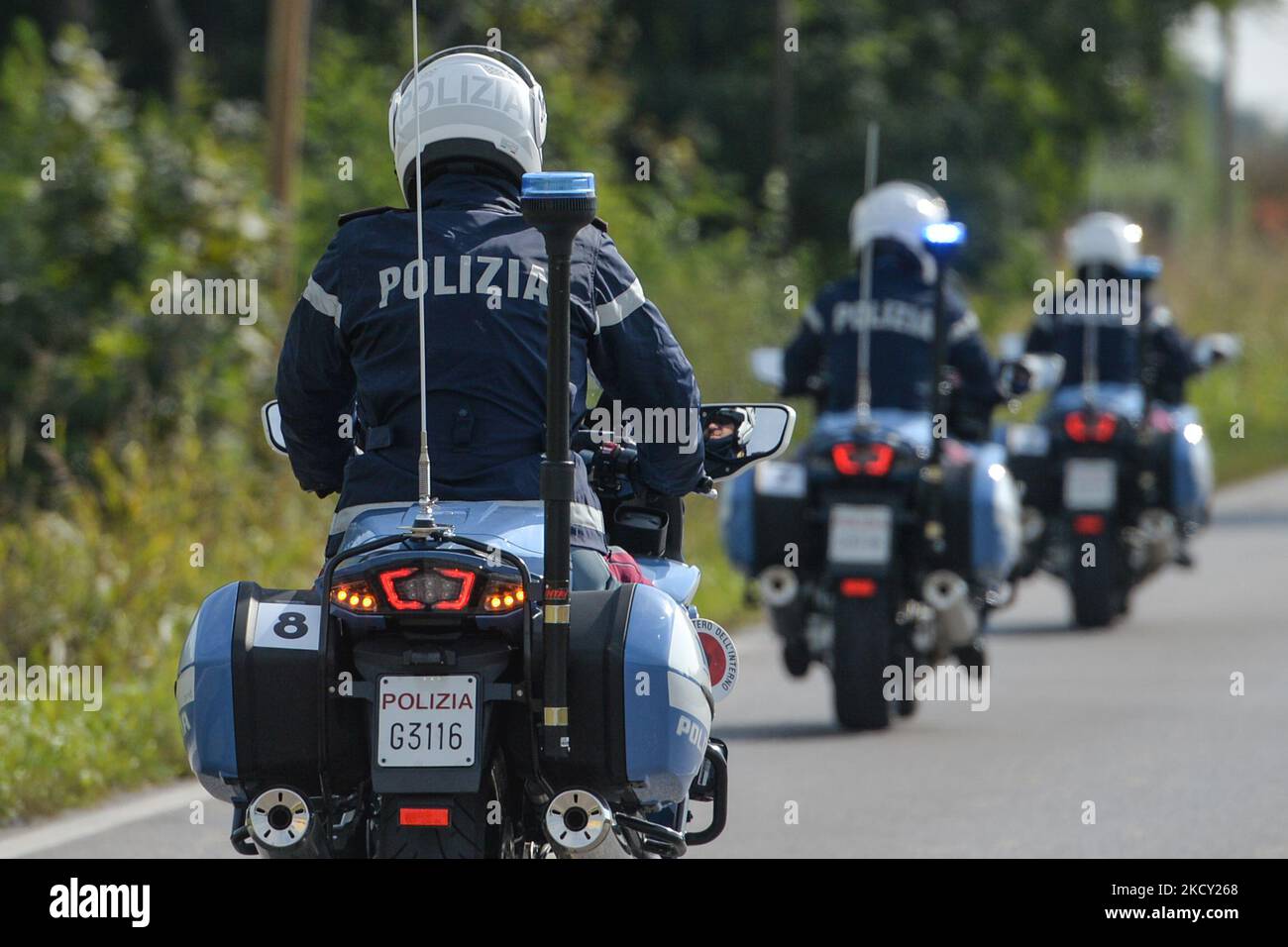 Motorbikes of the Polizia di Stato, one of the national police forces ...