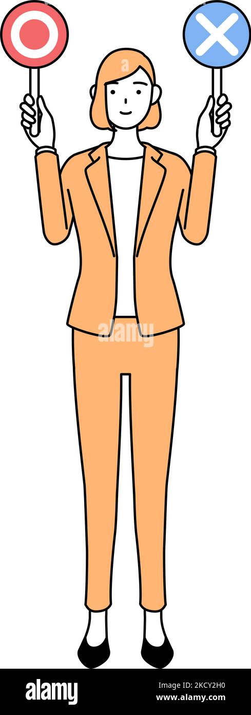Simple line drawing illustration of a businesswoman in a suit holding a ...