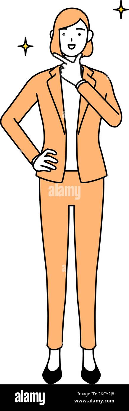 Simple line drawing illustration of a businesswoman in a suit in a ...
