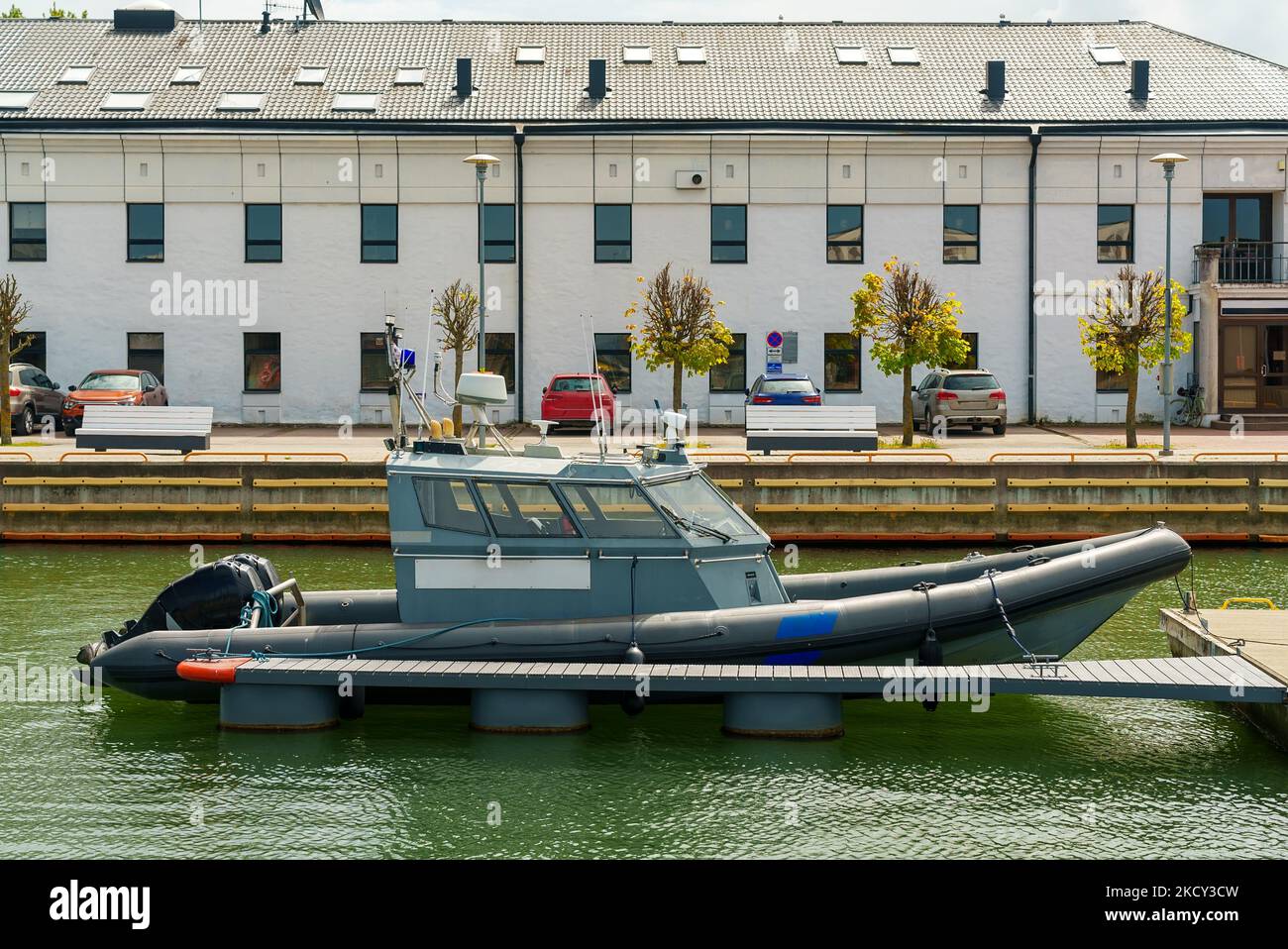 Police and border guard boat moored in dock Stock Photo - Alamy