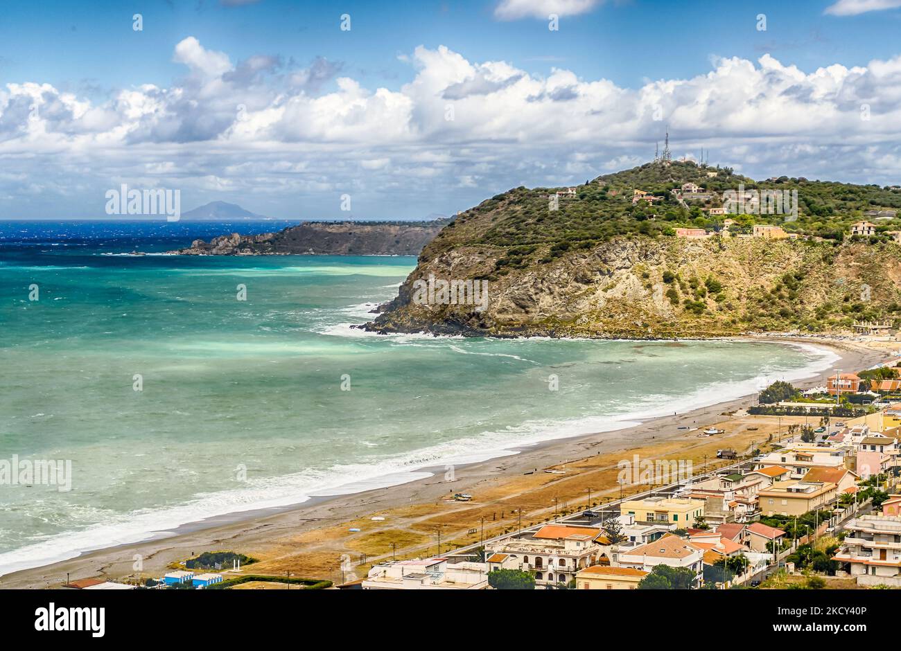 Aerial view of a mediterranean beach in Milazzo, beautiful seascape in ...