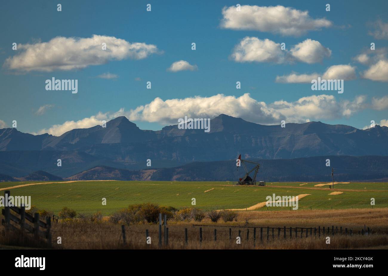 An oil well in a field seen along Highway 22 officially named the ...