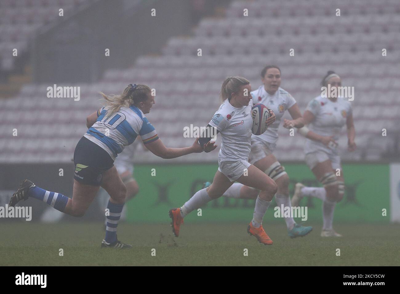 Chloe Rollie of Exeter Chiefs breaks away from Durham Mowden Park ...