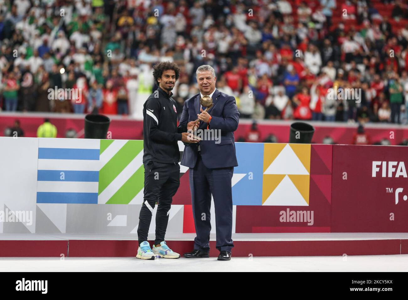 (11) Akram Afif of Qatar team receives the Adidas Bronze Ball award ...