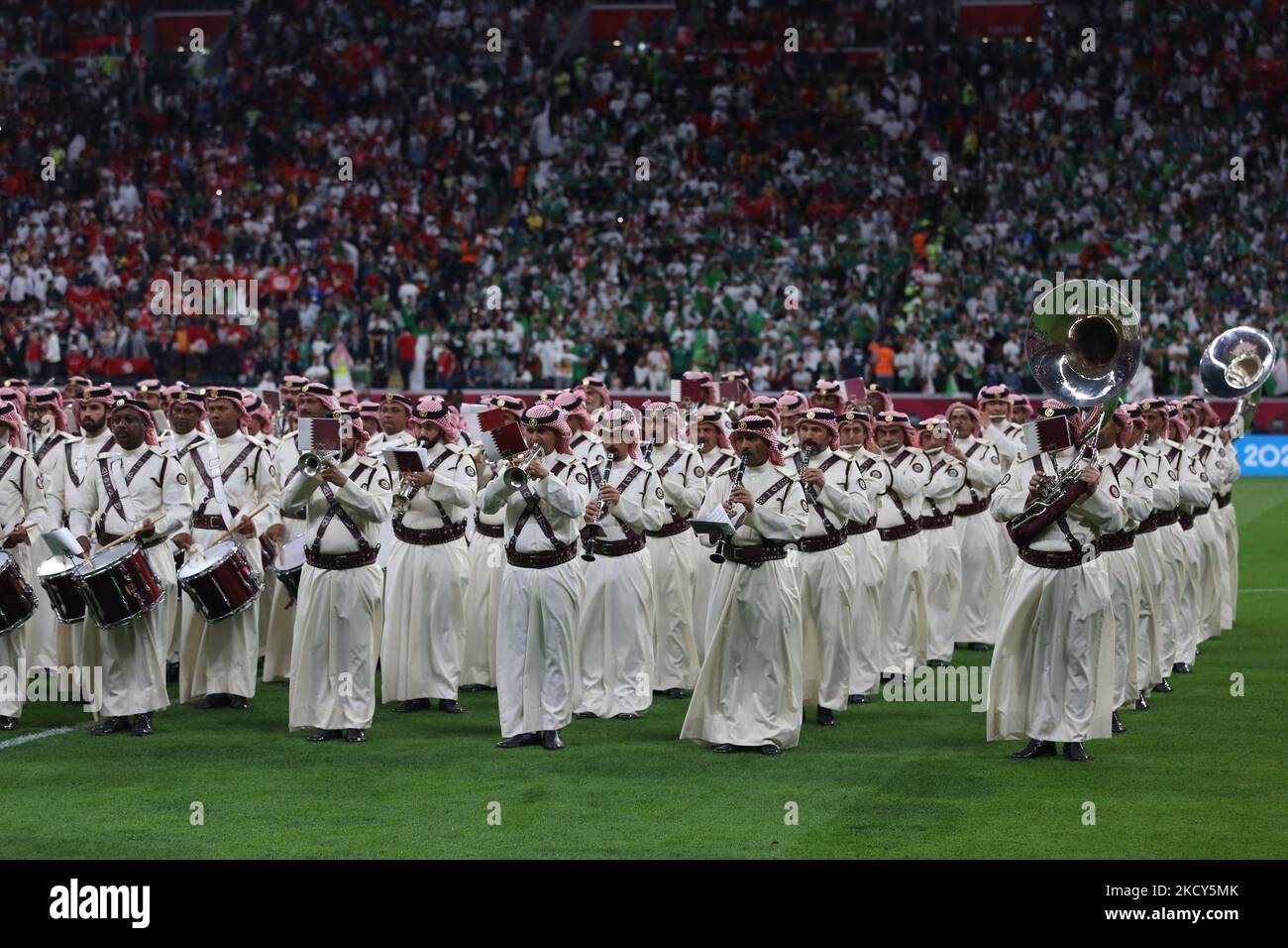 The band during the FIFA Arab Cup Qatar 2021 Final at between Tunisia ...