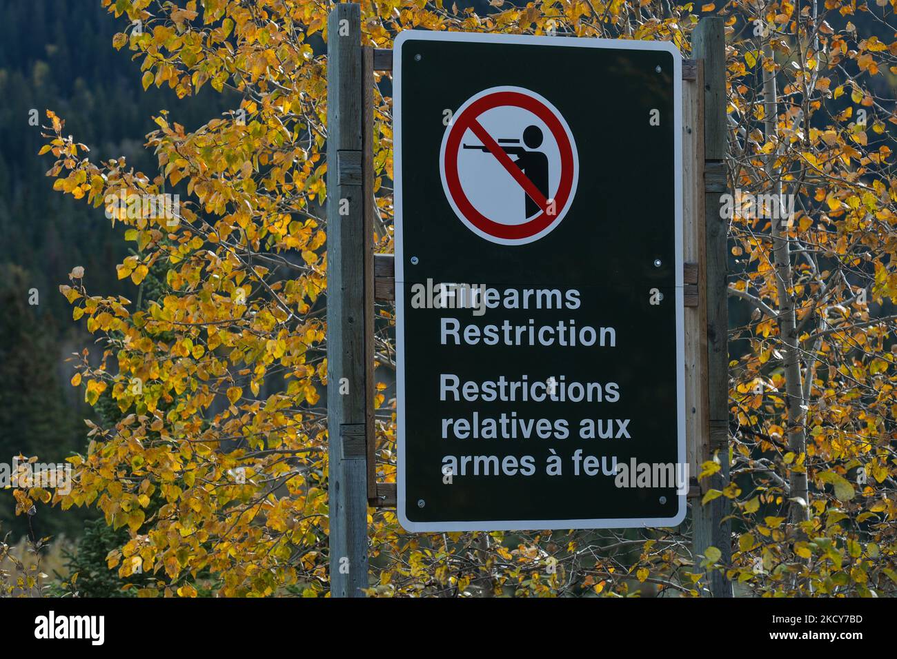 Firearms Restriction sign. On Tuesday, 5 October 2021, in Waterton ...