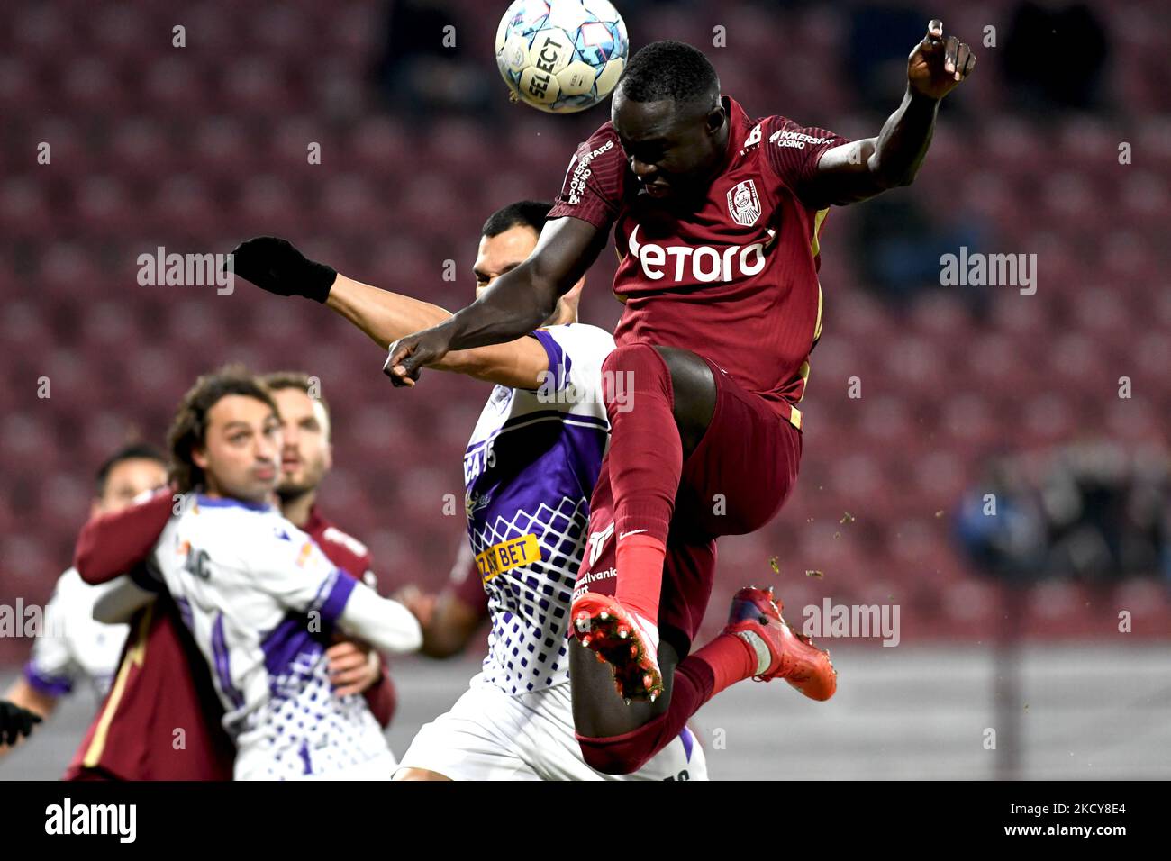 Nana Boateng heading during the game CFR Cluj vs. FC Arges, disputed on ...