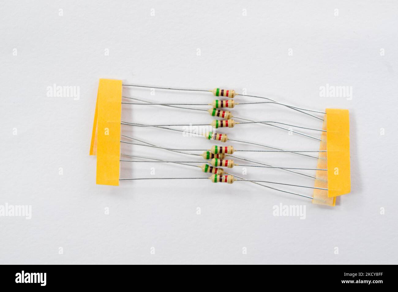 Top view of carbon resistors isolated against white background with ...
