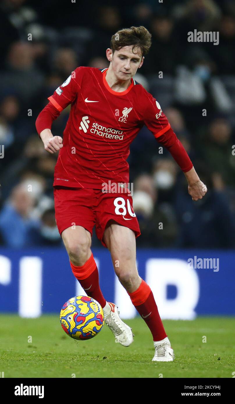 Tyler Morton of Liverpool during the pre-match warm-up during Premier ...