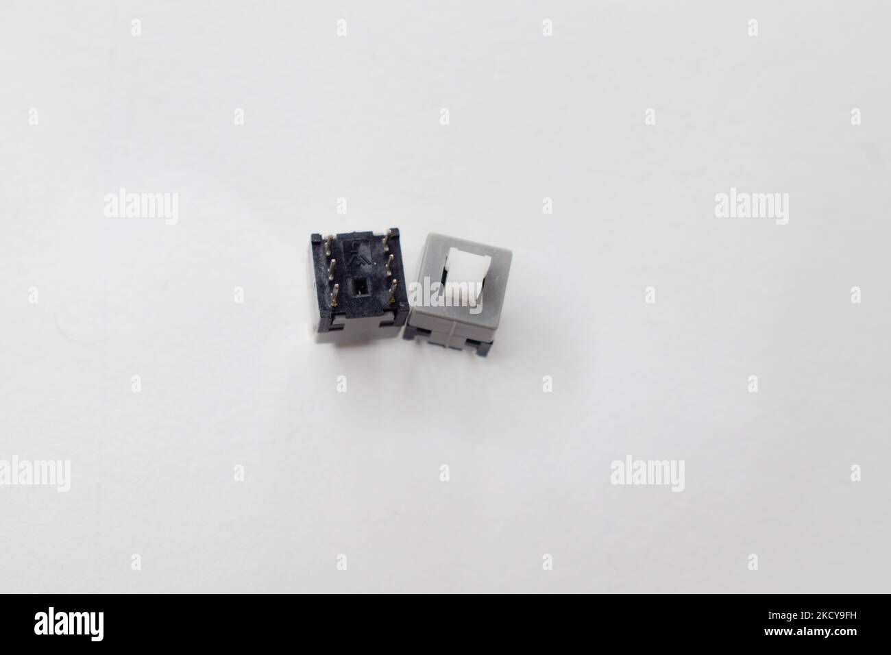 Electronic single push button isolated against white background ...