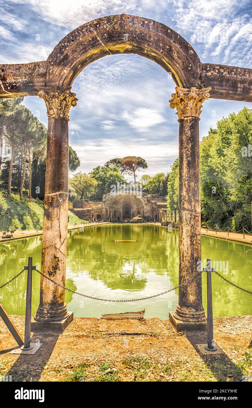 The ancient pool called Canopus, surrounded by greek sculptures in ...