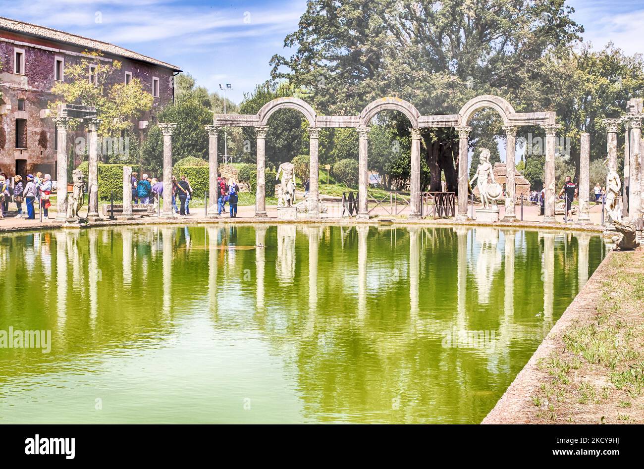 The ancient pool called Canopus, surrounded by greek sculptures in ...