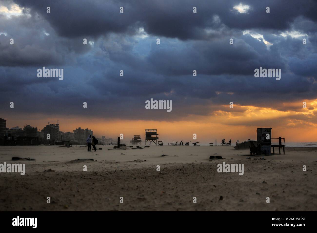 General view of Gaza beach during stormy weather hits Gaza Strip, on ...