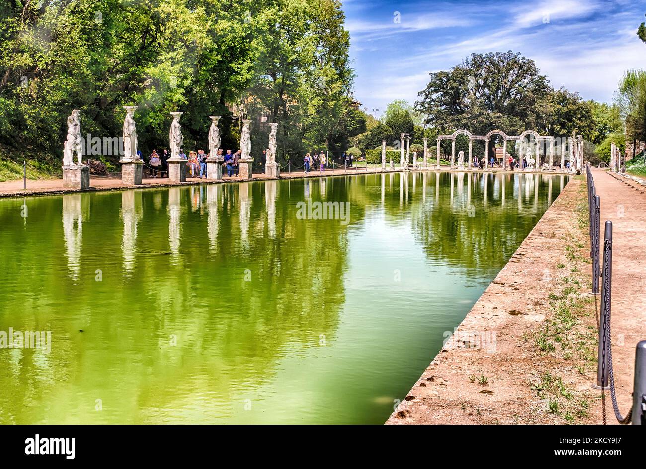The ancient pool called Canopus, surrounded by greek sculptures in ...