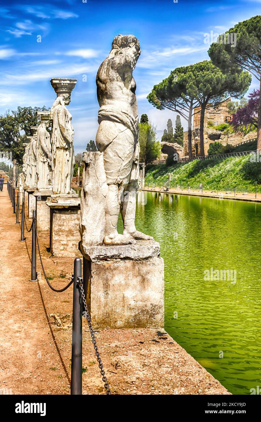 Statues of the Caryatides overlooking the ancient pool called Canopus ...