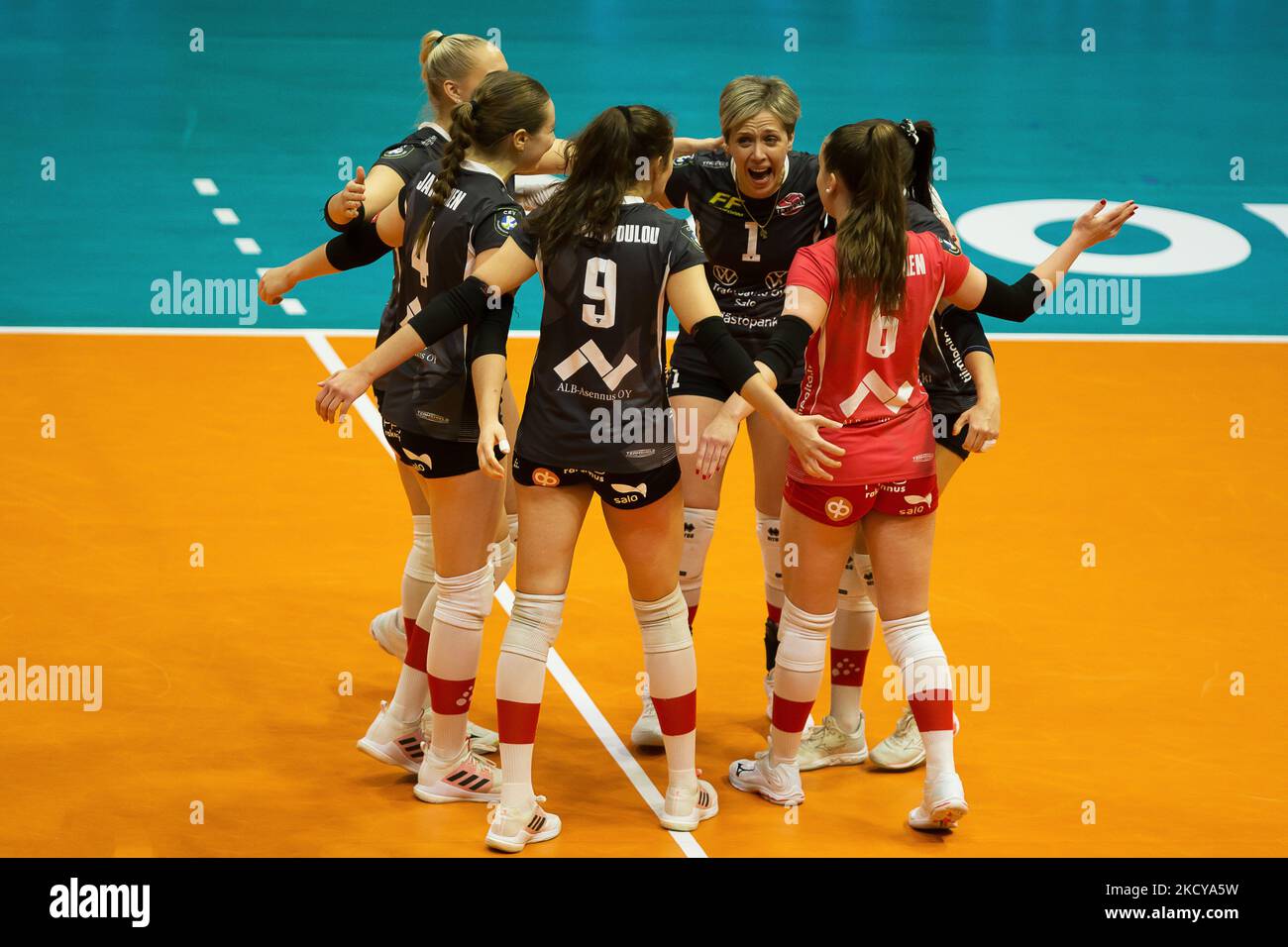 Exultation after scoring a point players of LP Salo during the CEV ...