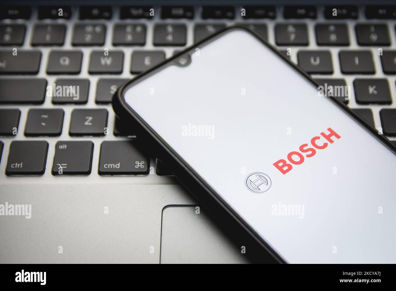 In this photo illustration a Robert Bosch GmbH logo seen displayed on a ...