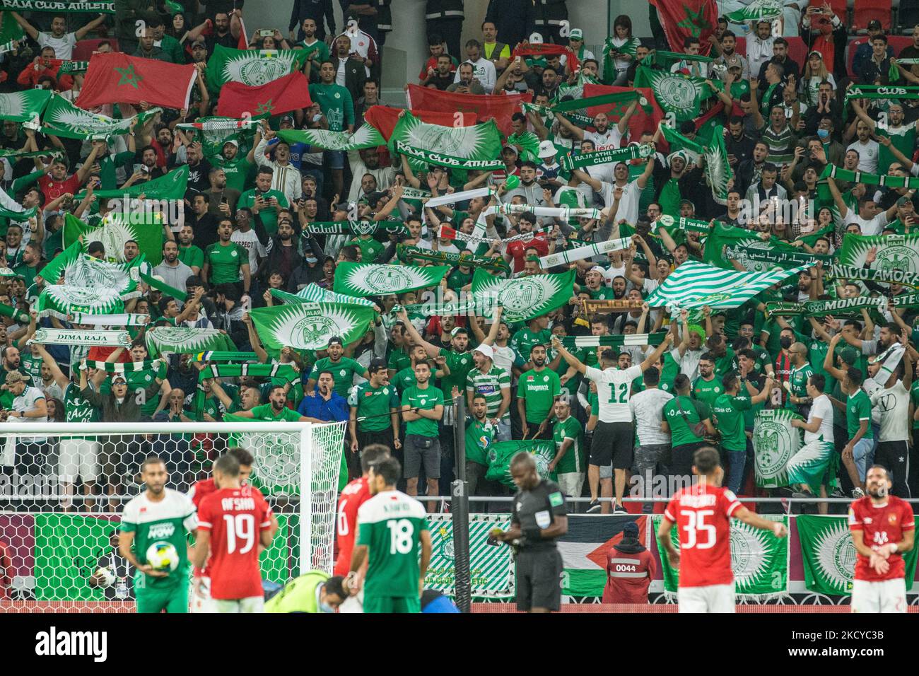 Fans of Raja team during the CAF Super Cup Final between Al Ahly and ...