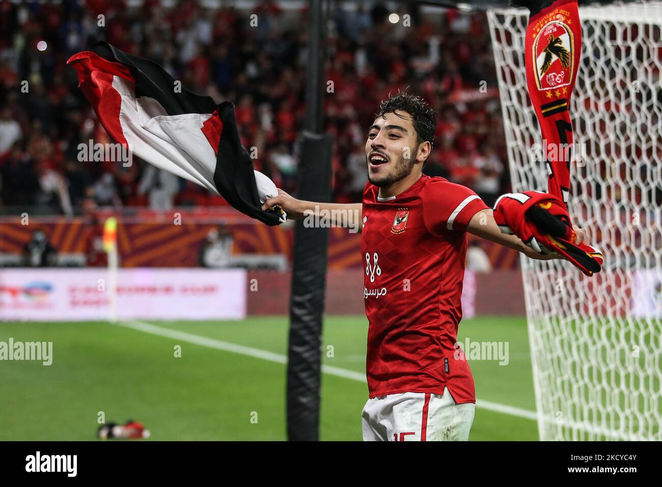 (15) Akram Tawfik of Al Ahly team celebrate following victory the CAF ...