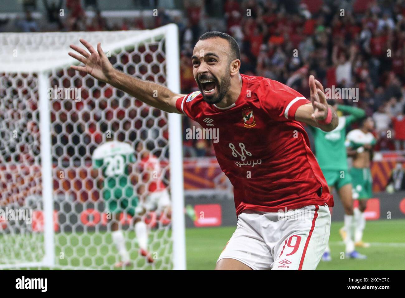 (19) Mohamed Magdi Kafsha of Al Ahly team celebrate after (27) Taher ...