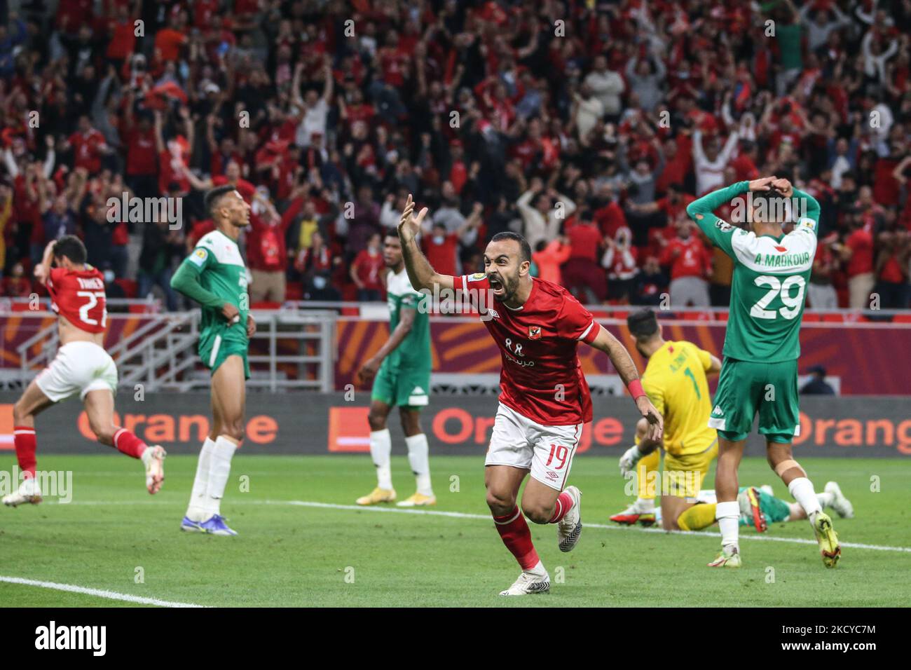 (19) Mohamed Magdi Kafsha of Al Ahly team celebrate after (27) Taher ...