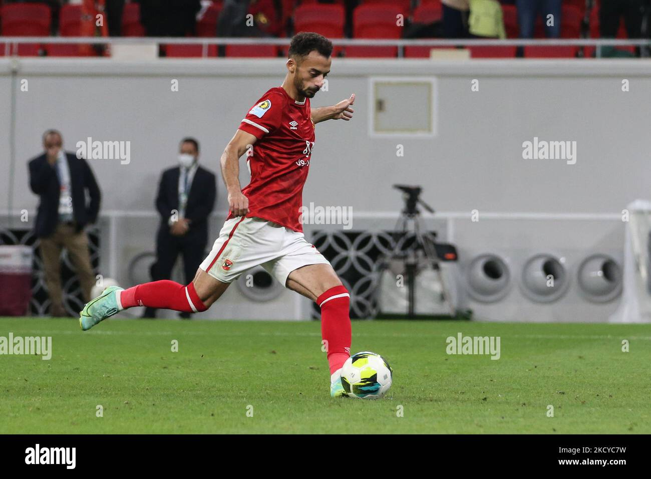 (35) Ahmed Radwan of Al Ahly team shot the penalty kick during the CAF Super Cup Final between ...