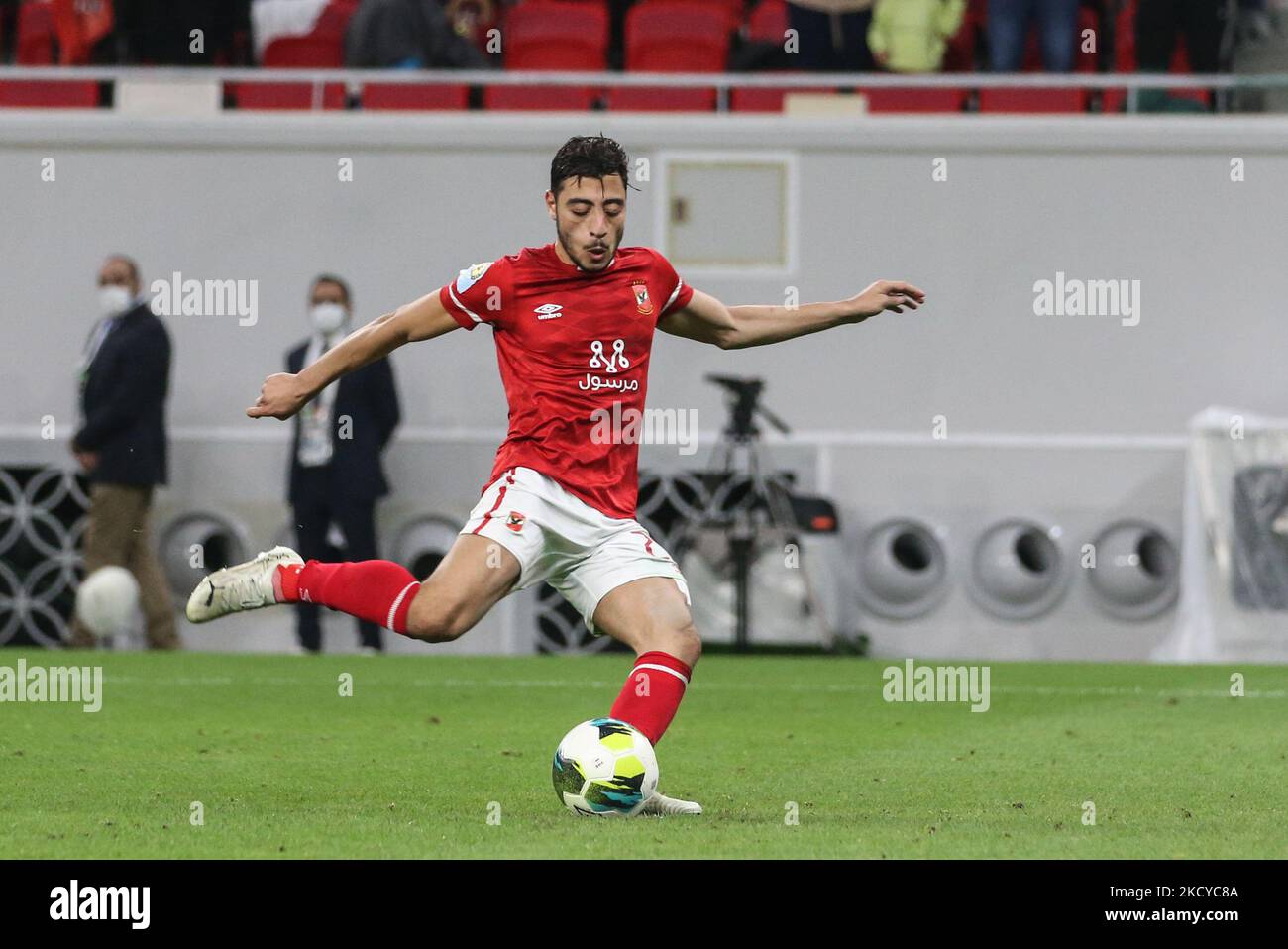 (25) Akram Tawfik of Al Ahly team shot the penalty kick during the CAF ...
