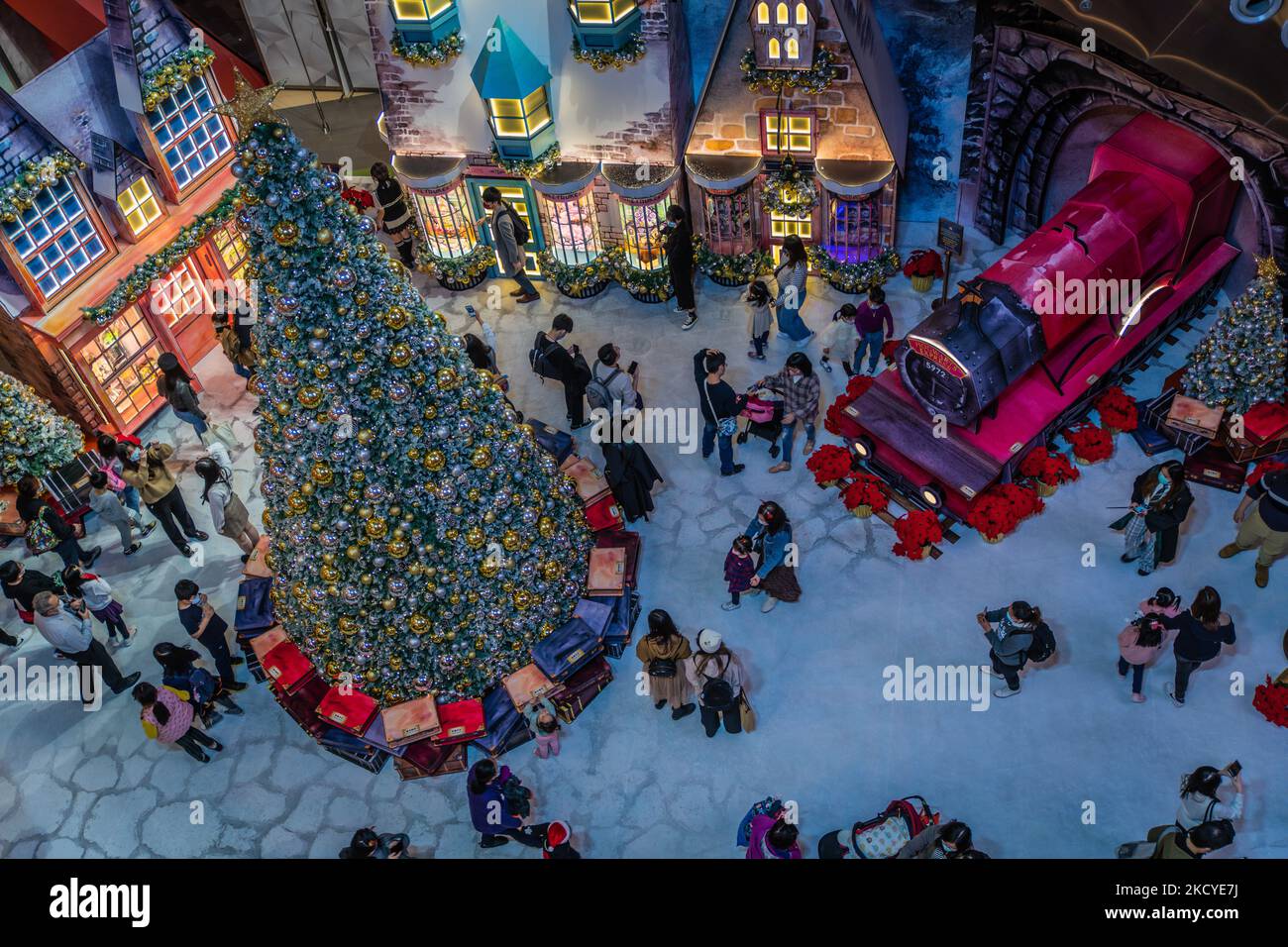 People take pictures at a Harry Potter-themed exposition in the Megabox ...